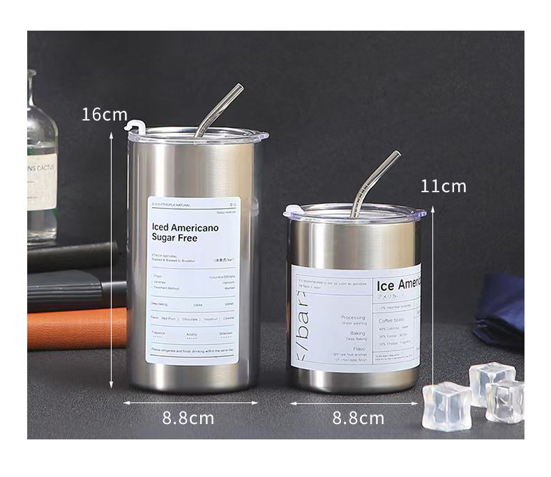 Ly giữ nhiệt iced americano inox 304 cao cấp chống gỉ, cốc uống nước giữ nhiệt có ống hút tiện ...