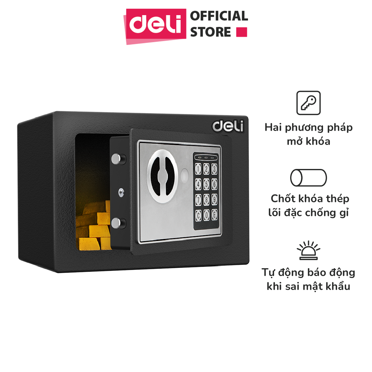 Két Sắt Điện Tử Mini Deli 2 Phương Thức Mở Khóa Bảo Mật Cao Két Sắt An ...