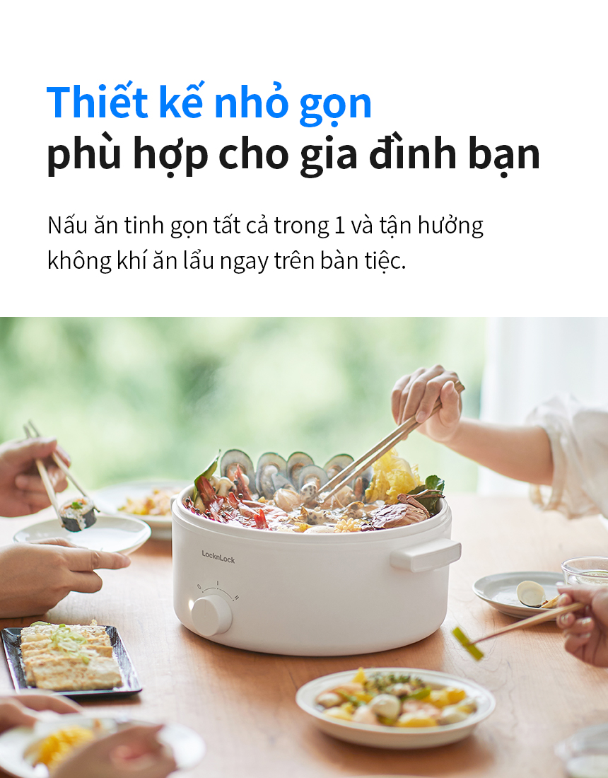 Nồi điện đa năng Lock&Lock Bianco Electric Multipot (nấu lẩu, cháo, hấp, xào, hầm) màu ngà ...