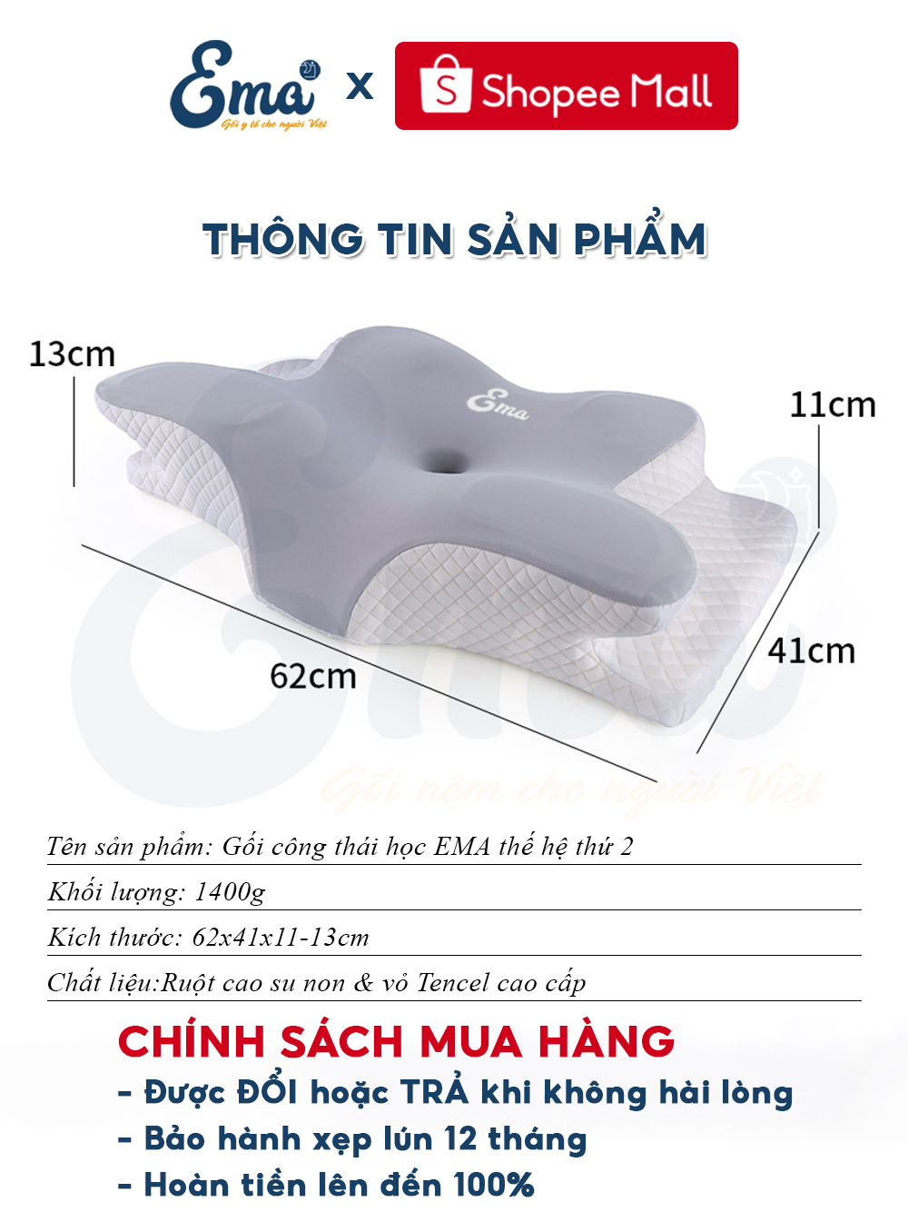 Gối công thái học EMA thế hệ thứ 2 - Chống đau cổ vai ngáy, chống ngủ ...