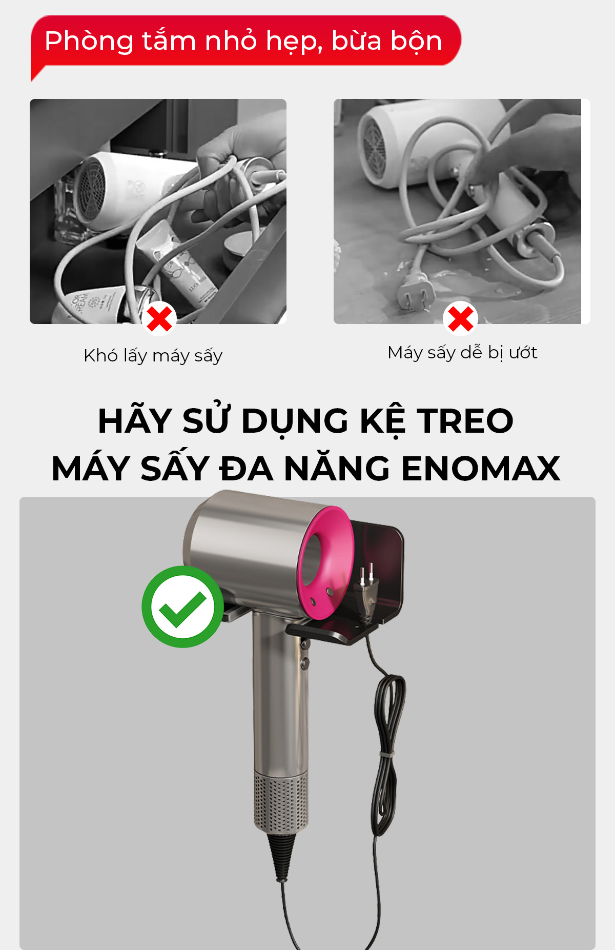 Giá Treo Máy Sấy Tóc Enomax chất liệu nhôm hàng không, lắp đặt không ...
