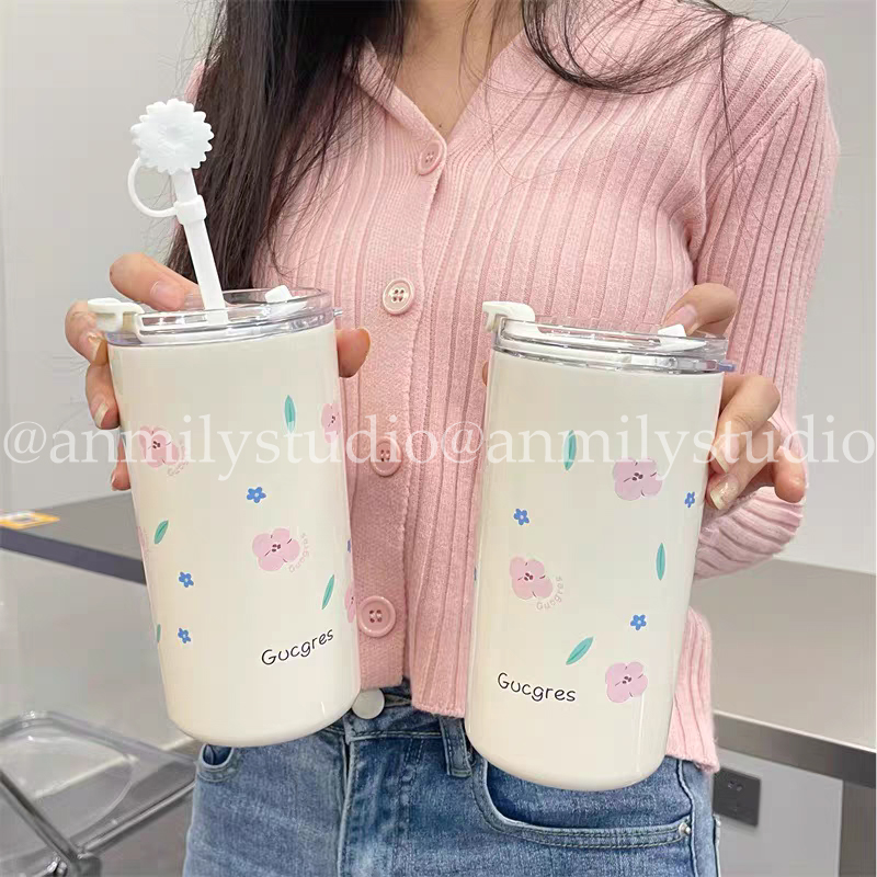 Ly giữ nhiệt GUCGRES 500ml hoa anh đào cute vật liệu sus316 an toàn có ...