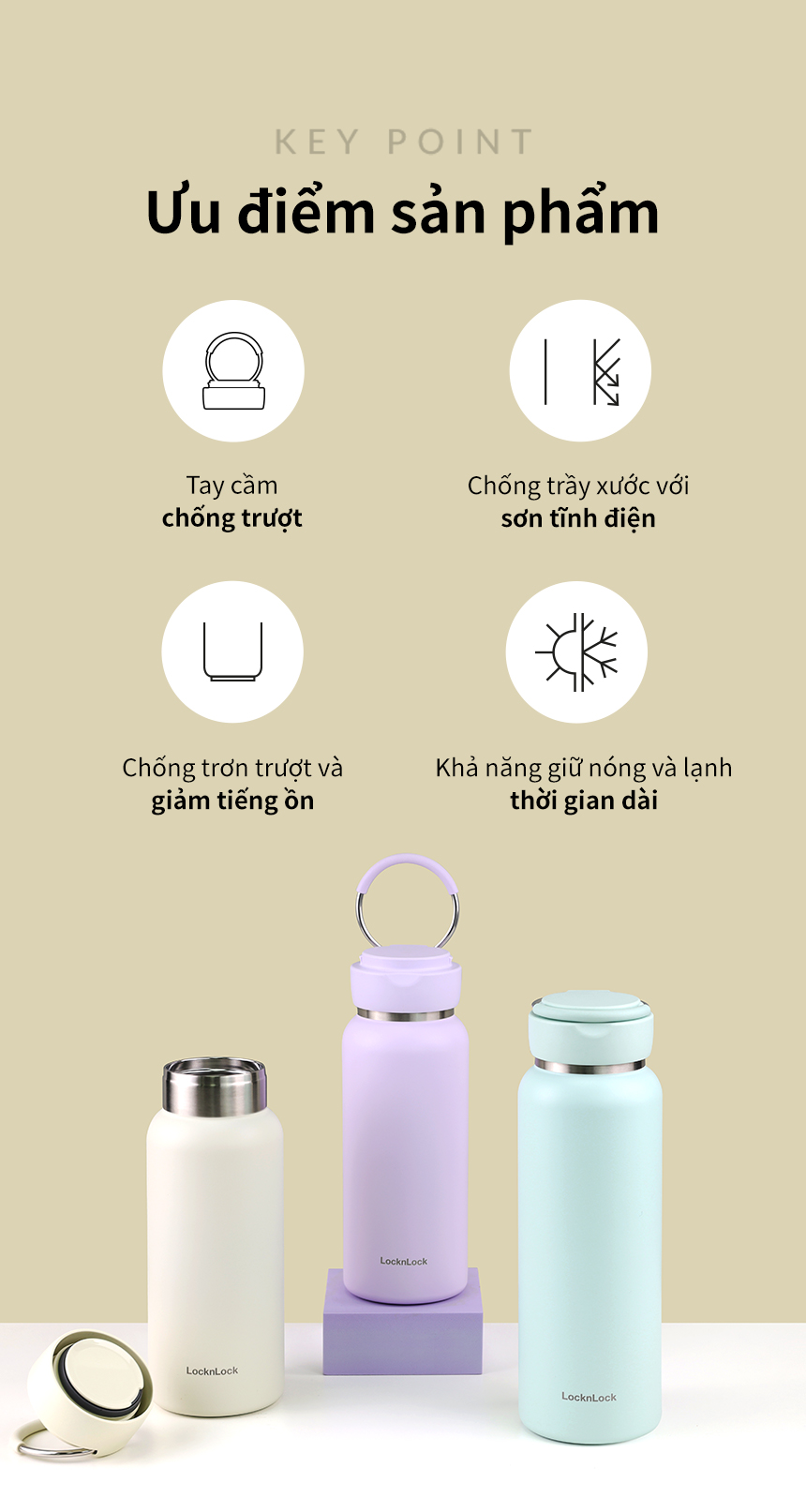 Bình giữ nhiệt Lock&Lock Sling Ring Tumbler 650ml - 800ml - Màu mint ...