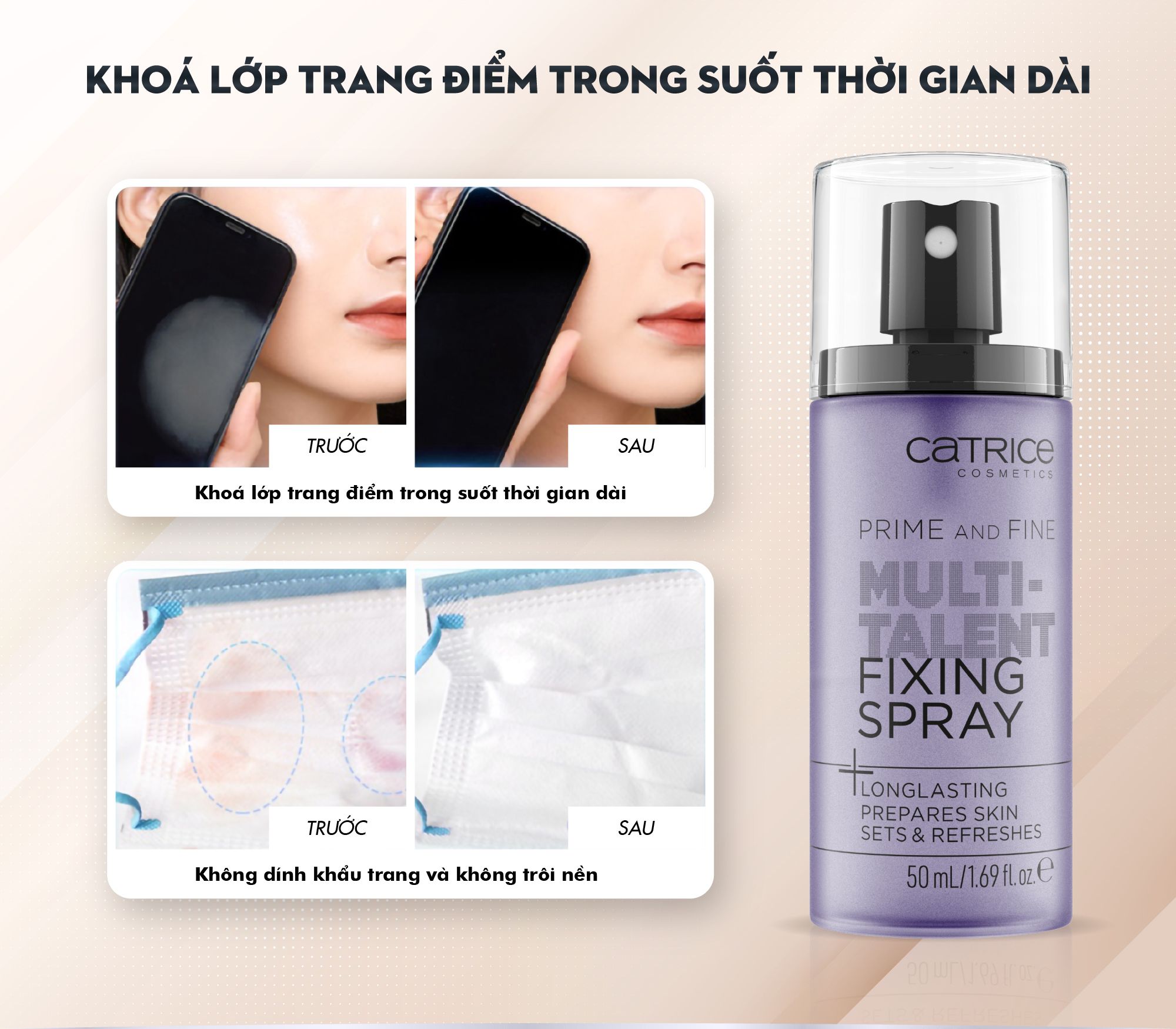 Xịt khóa nền Catrice Prime And Fine Multitalent Fixing Spray giúp da ...