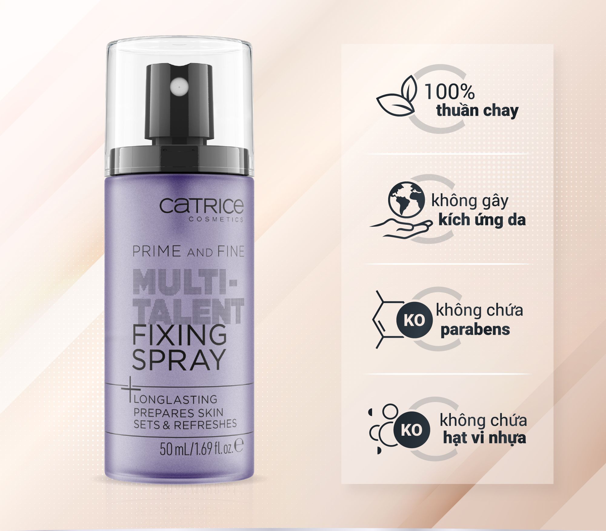 Xịt khóa nền Catrice Prime And Fine Multitalent Fixing Spray giúp da ...