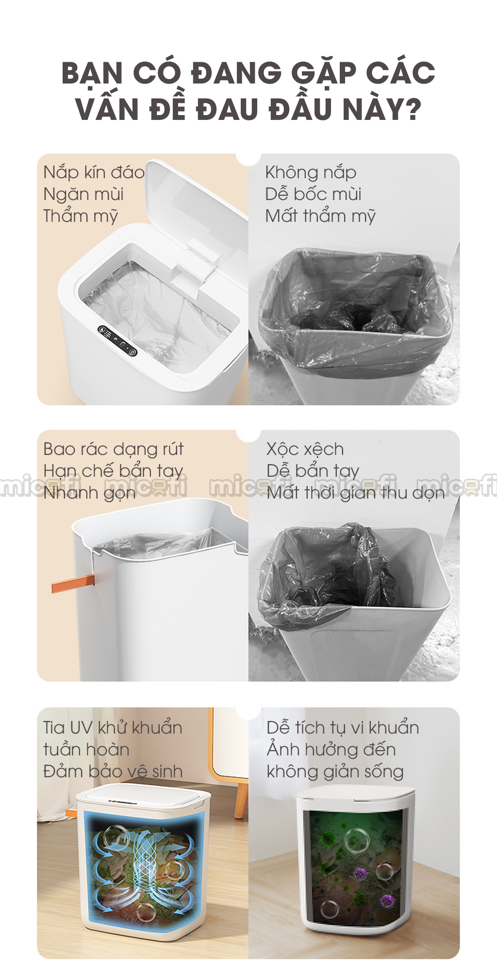 [Kèm Sạc] Thùng Rác Thông Minh 18L Cảm Ứng Micofi Thùng Rác Có Nắp Tự ...