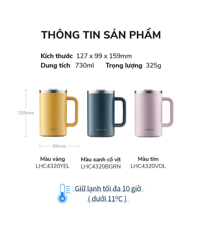 Cốc giữ nhiệt Lock&Lock Flat Table Mug 730ml LHC4320 - Màu xanh cổ vịt ...