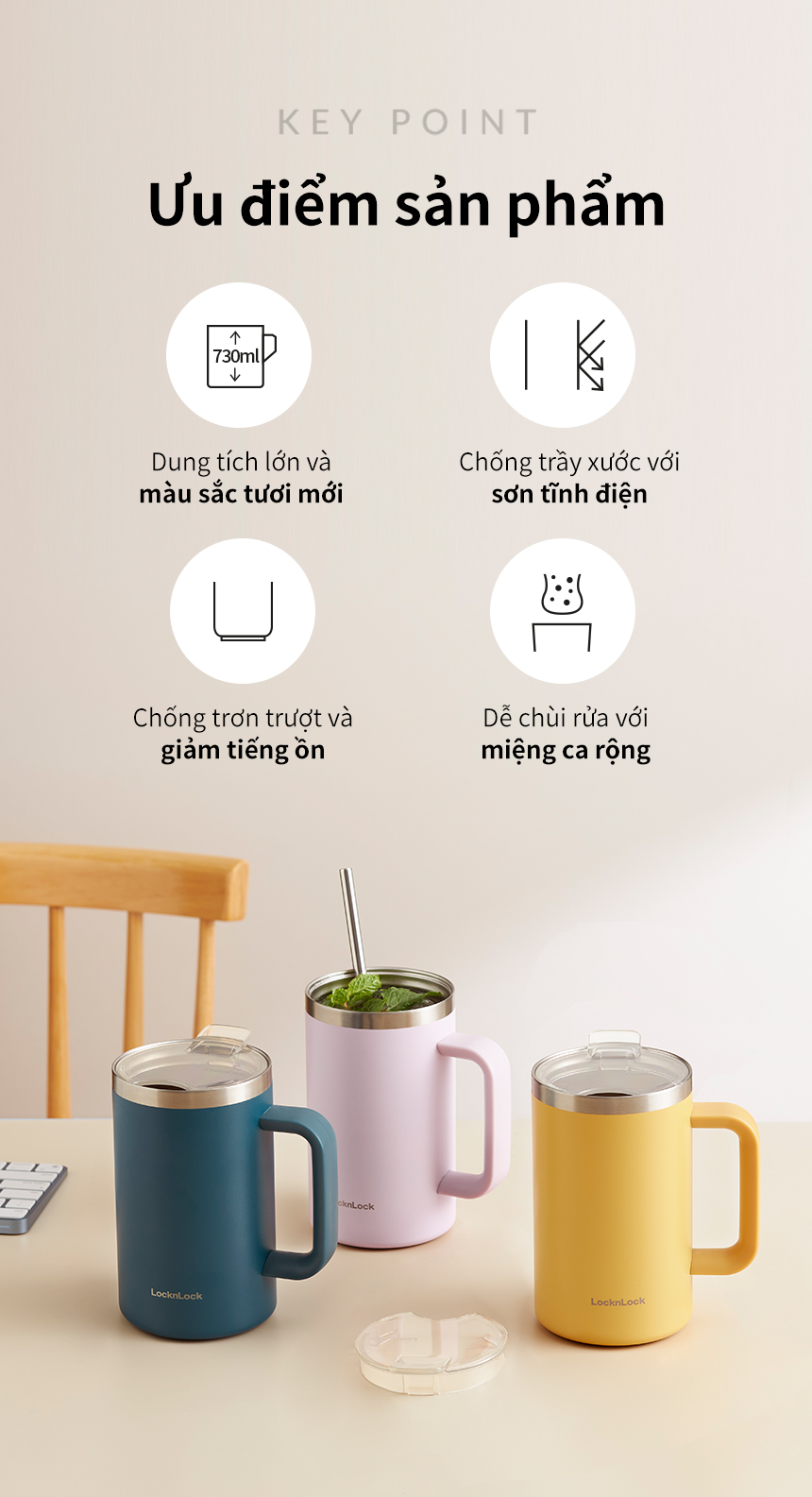 Cốc giữ nhiệt Lock&Lock Flat Table Mug 730ml LHC4320 - Màu xanh cổ vịt ...