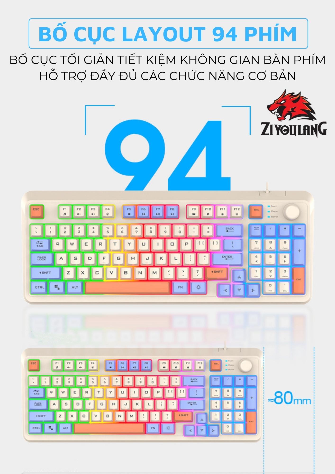 Bàn Phím Máy Tính Gaming LED ZiyouLang K82 Phím Bấm Êm Gõ Giảm Ồn, Có ...