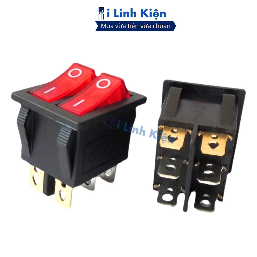 Công tắc bập bênh đôi 2 chế độ 6 chân 250V 15A KCD6-212N có đèn chính ...