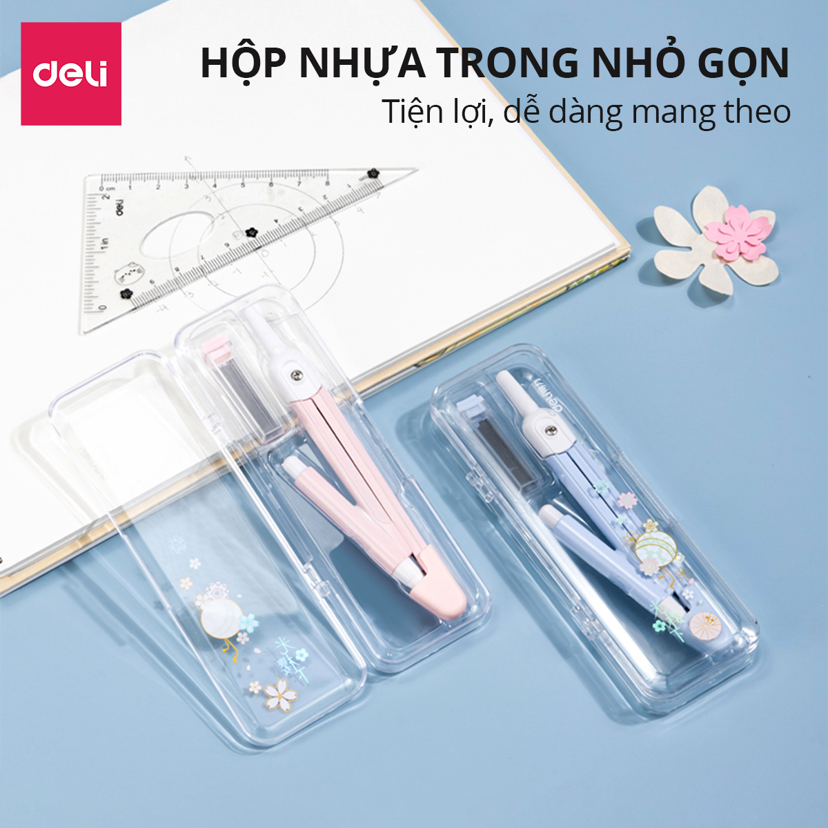 Bộ Compa Bấm Chì 2B Học Sinh Màu Pastel Xinh Xắn Deli - Kèm Lõi Chì Vẽ ...