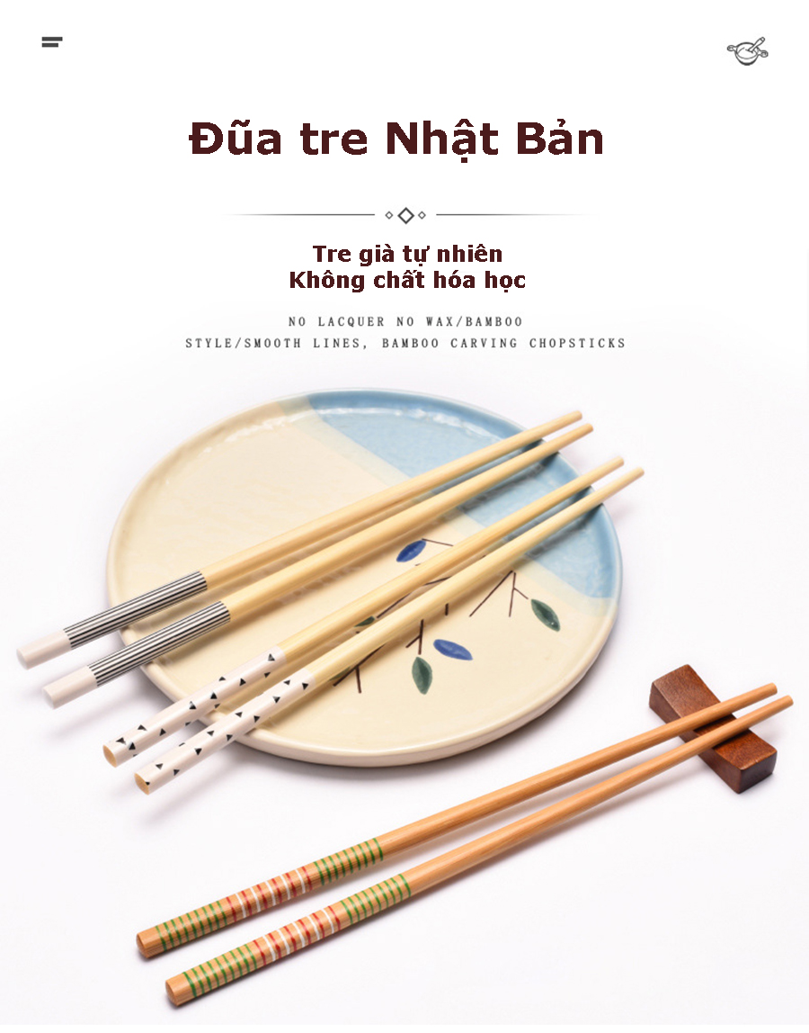 Sét 5 đôi đũa tre Nhật Bản Đũa tre già tự nhiên kháng khuẩn | Shopee ...