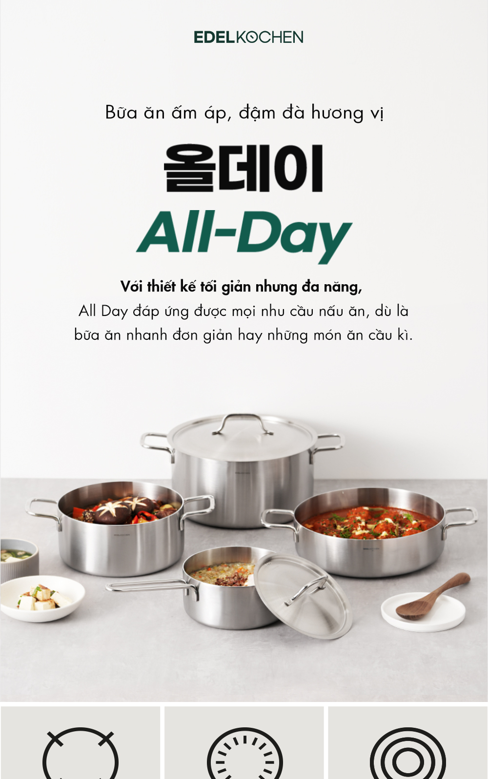 Nồi inox cán dài, quánh 3 lớp nguyên khối Edelkochen All Day Collection ...