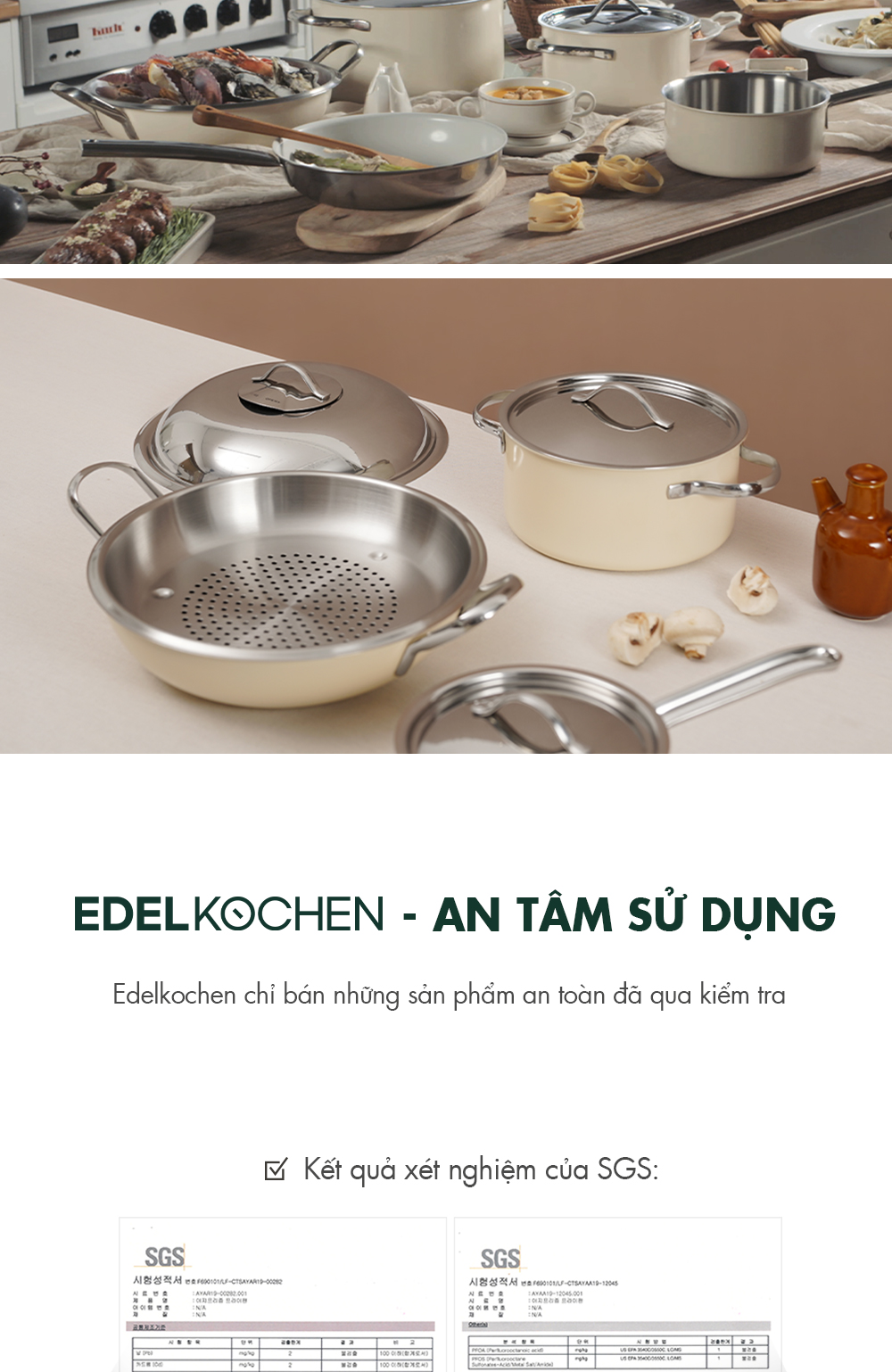 Nồi inox cán dài, quánh 3 lớp nguyên khối Edelkochen Classic L Collection size 16cm – Màu Mid ...
