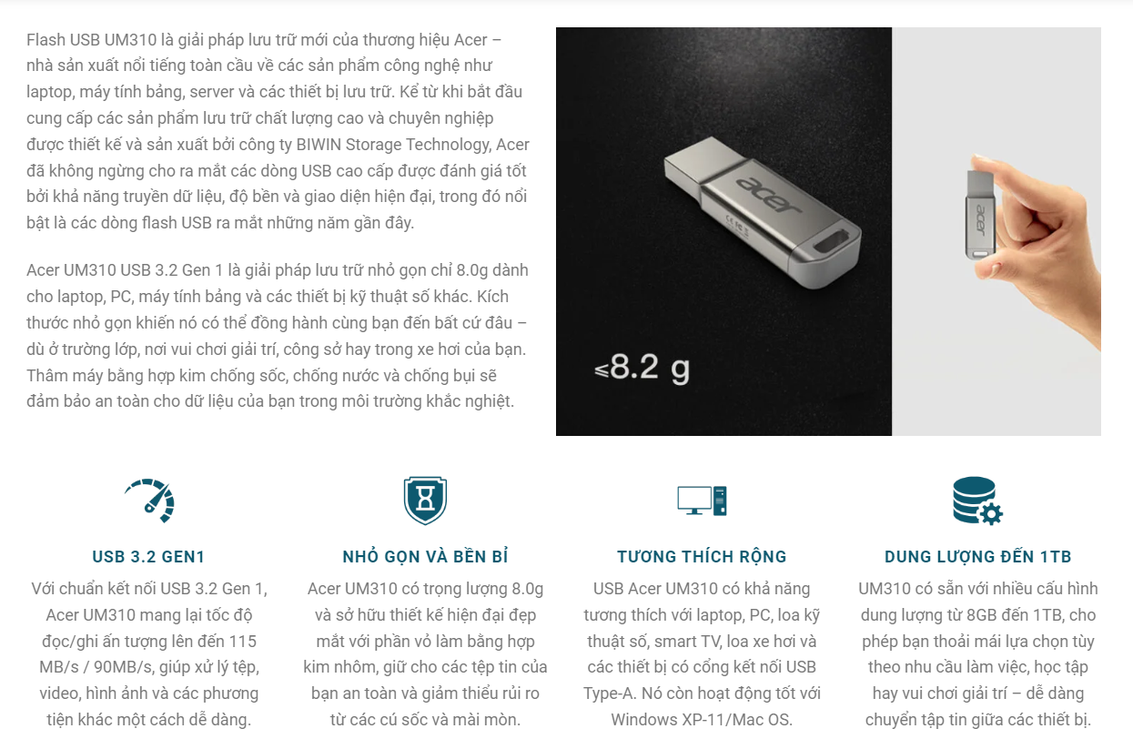 USB 3.2Gen1 Acer UM310 SuperSpeed 32GBI64GBI128GB Read/Write speeds upto 120MB/s|100MB/s - BH ...