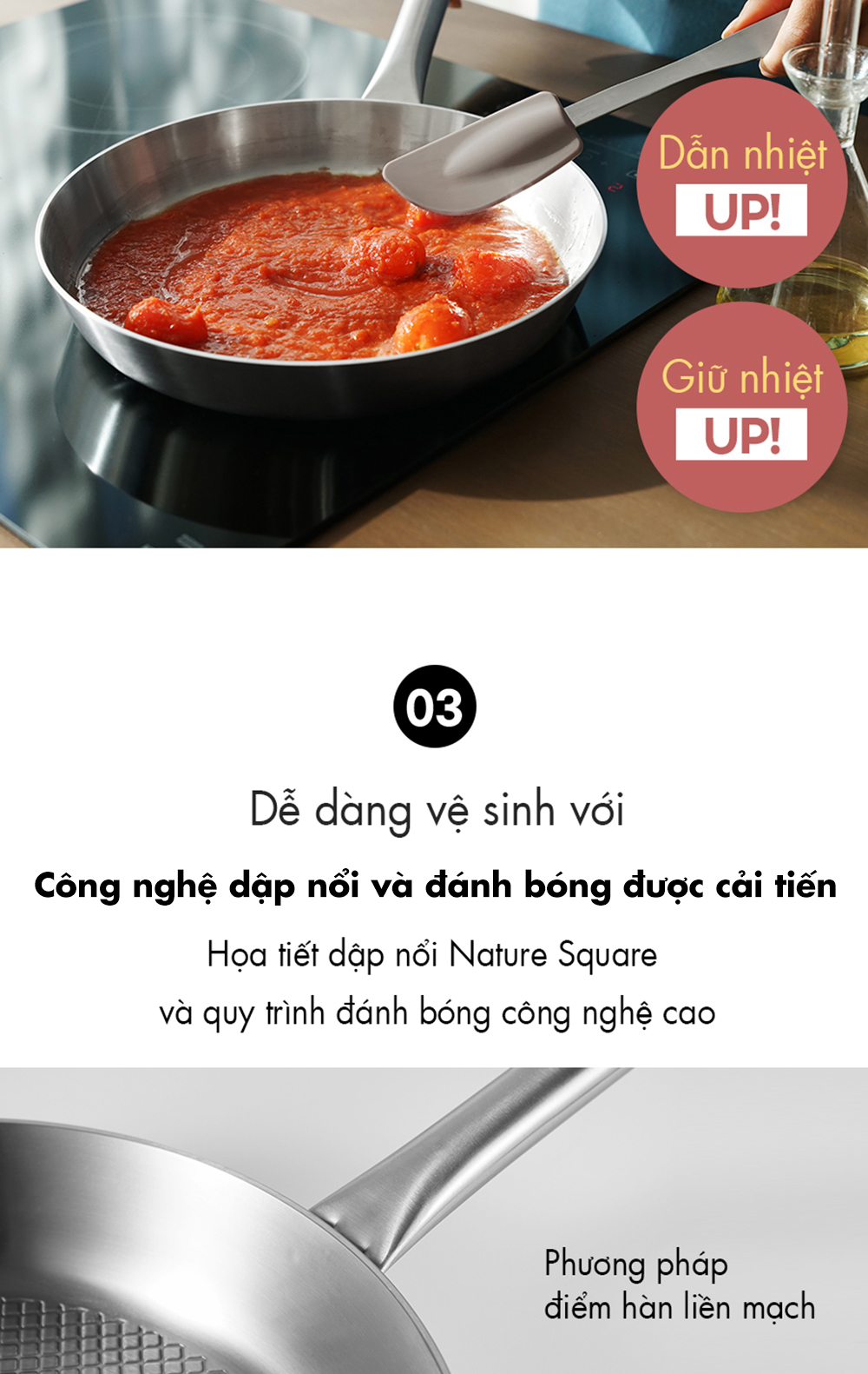 Chảo xào inox 3 lớp nguyên khối Edelkochen Cosy Prism Collection 24/26/28/30cm | Shopee Việt Nam