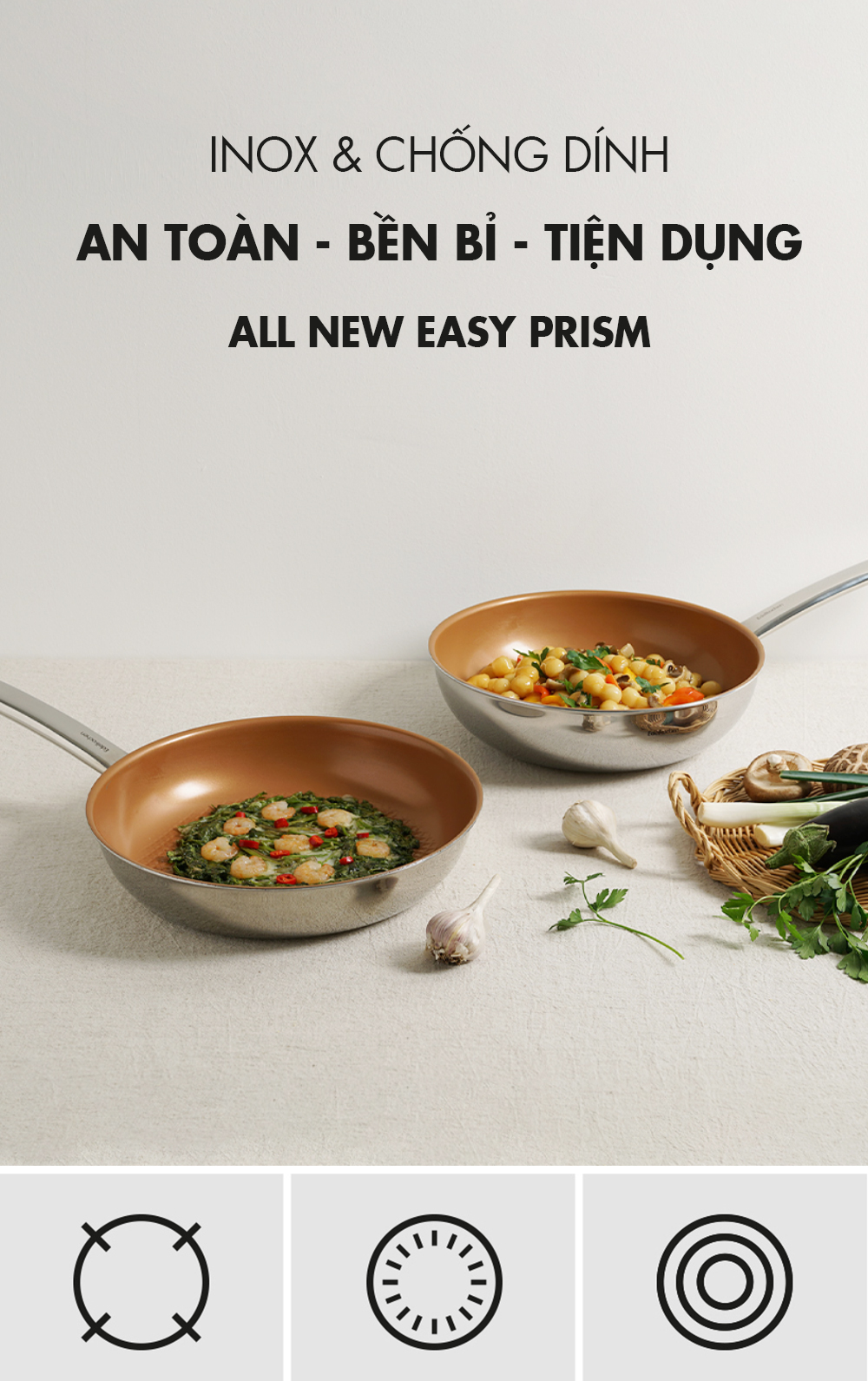 Chảo chiên inox 3 lớp nguyên khối, chống dính ceramic Edelkochen Easy ...