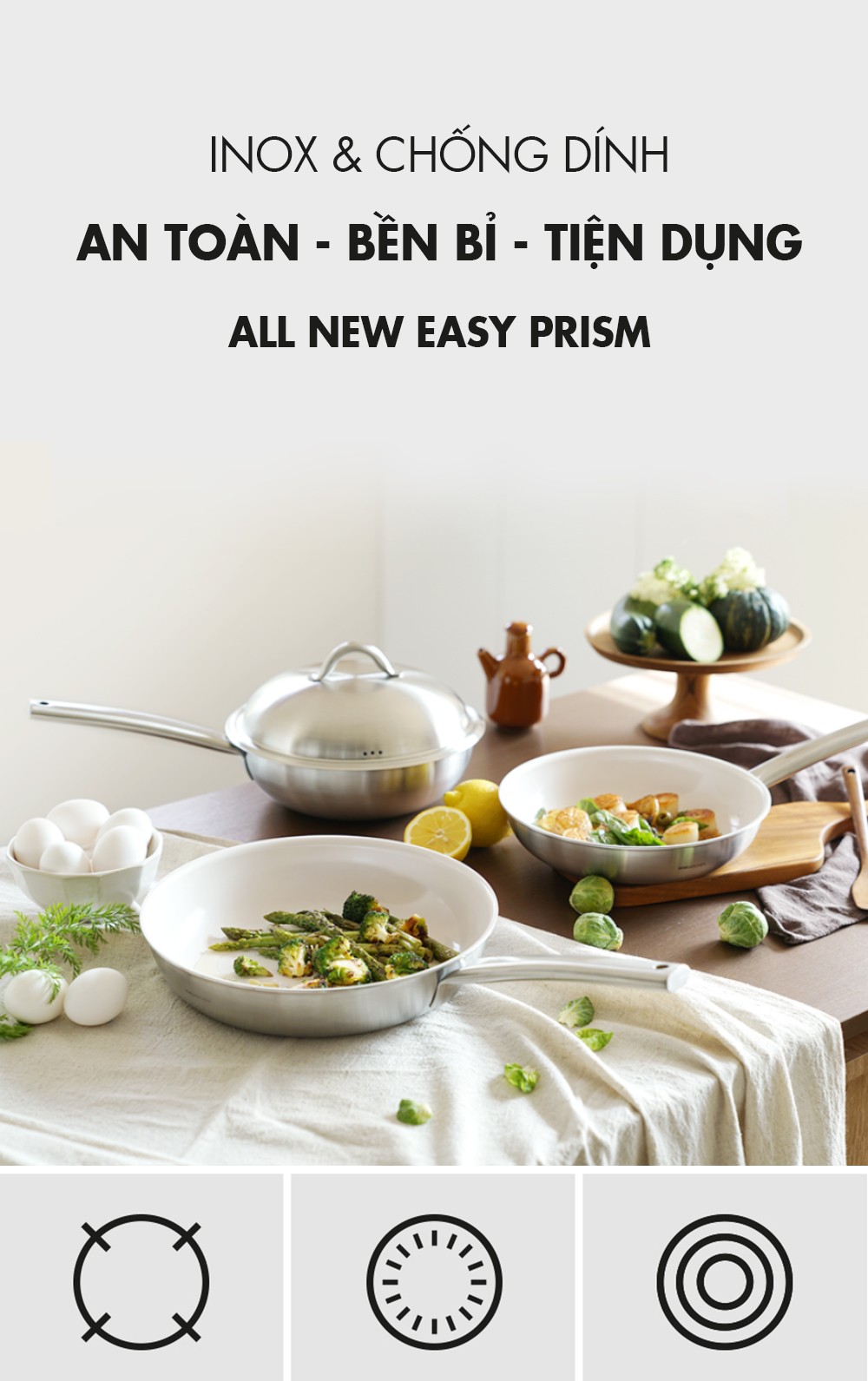 Chảo chiên inox 3 lớp nguyên khối, chống dính ceramic Edelkochen Easy ...