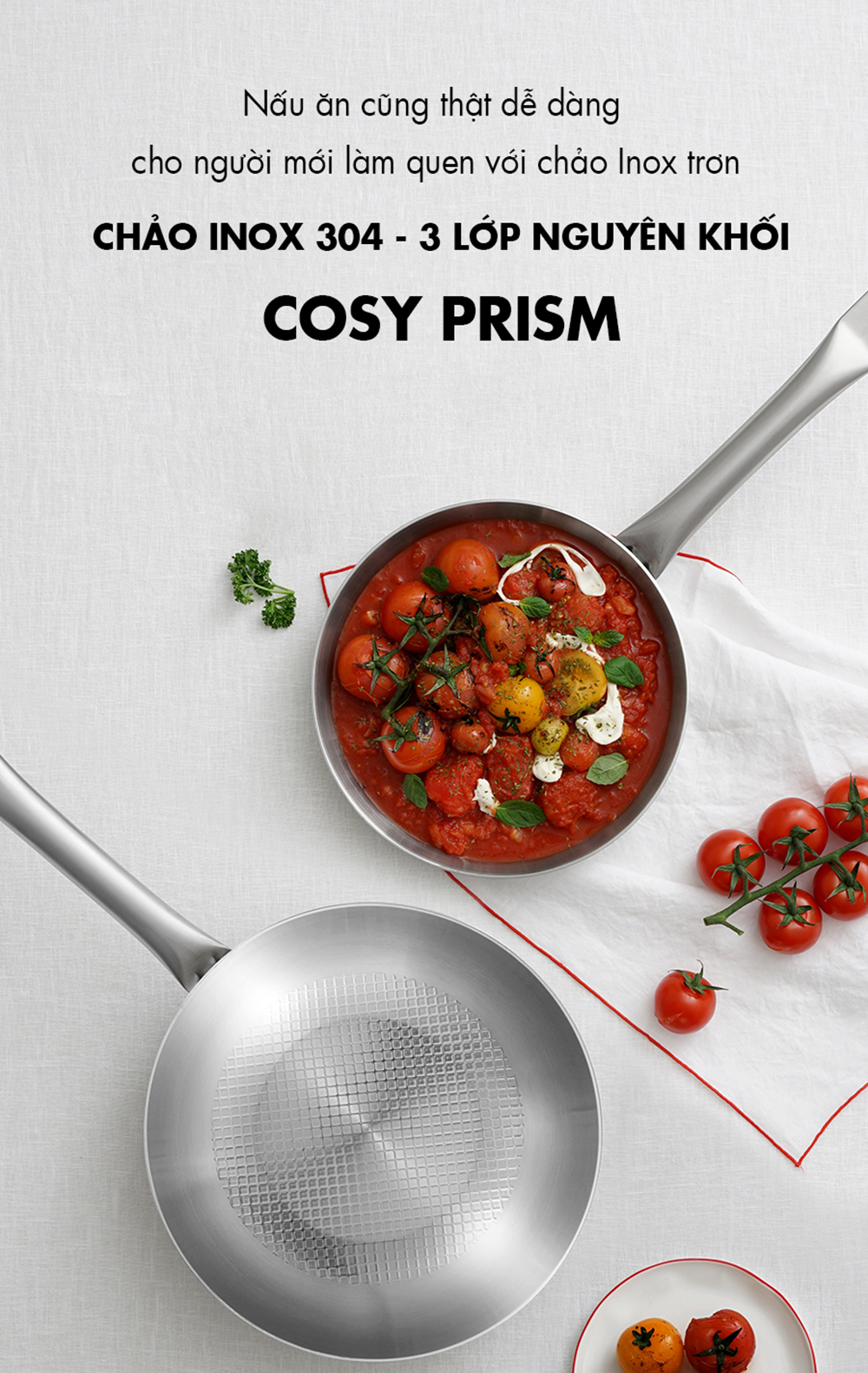 Chảo chiên inox 3 lớp nguyên khối Edelkochen Cosy Prism Collection 24/28/32cm | Shopee Việt Nam