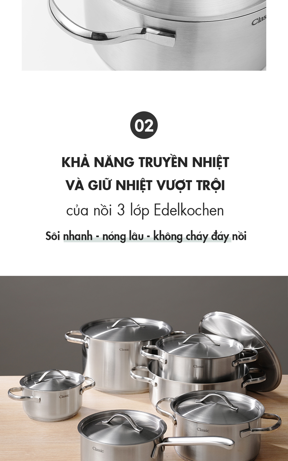 Nồi lẩu inox 3 lớp nguyên khối Edelkochen Classic Collection 24cm | Shopee Việt Nam