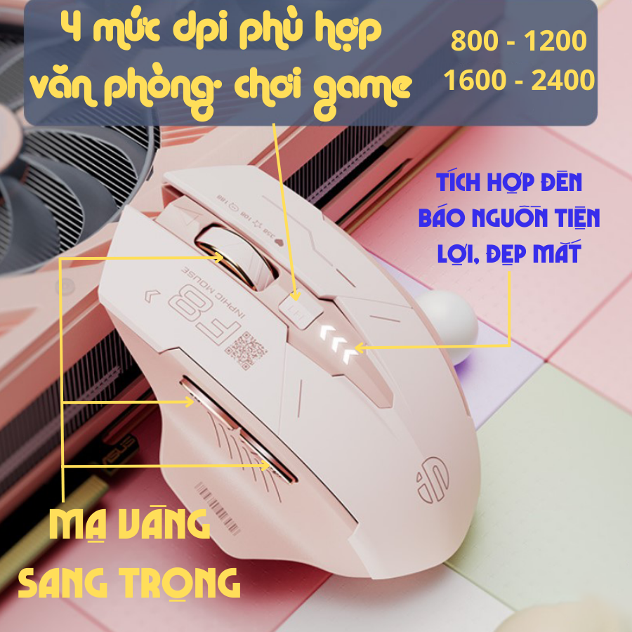 Chuột Máy Tính Không Dây Gaming Màu Hồng Maxcotech Inphic F8 Sạc Pin ...