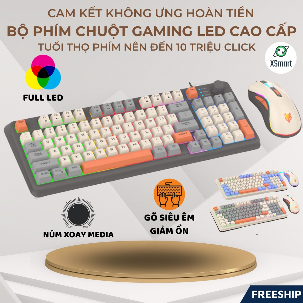 Bộ Bàn Phím Và Chuột Máy Tính Giả Cơ Gaming K820 XUNFOX LED 7 Màu Tích Hợp Núm Chỉnh Âm, Gõ Êm ...