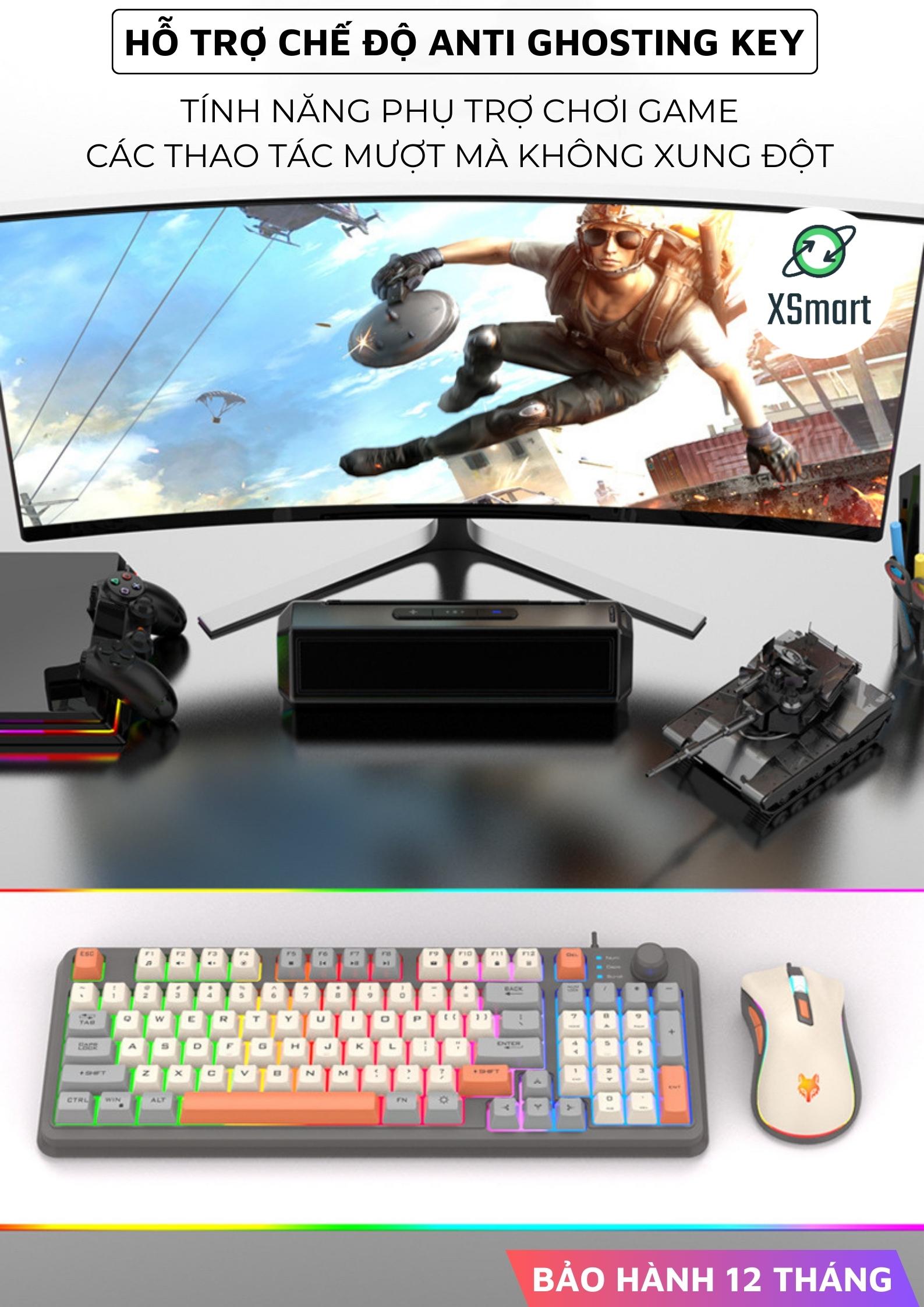 Bộ Bàn Phím Và Chuột Máy Tính Giả Cơ Gaming K820 XUNFOX LED 7 Màu Tích Hợp Núm Chỉnh Âm, Gõ Êm ...