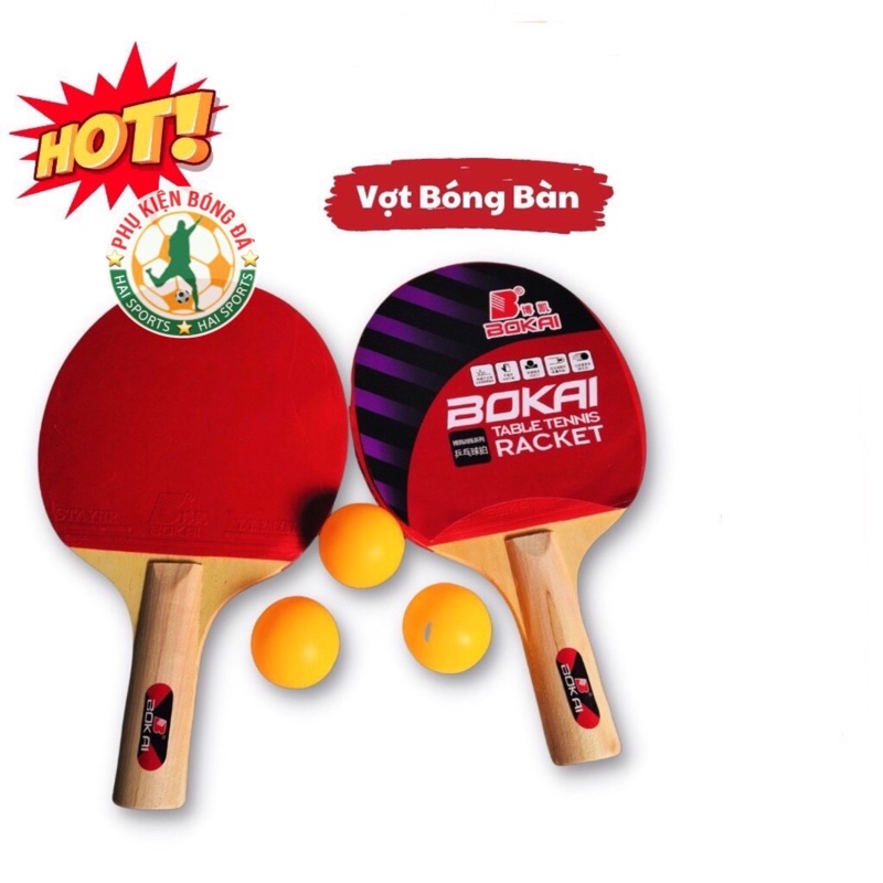 Bộ 2 Vợt bóng bàn BOKAI -Kèm 3 quả bóng -Dành cho người mới tập chơi ...
