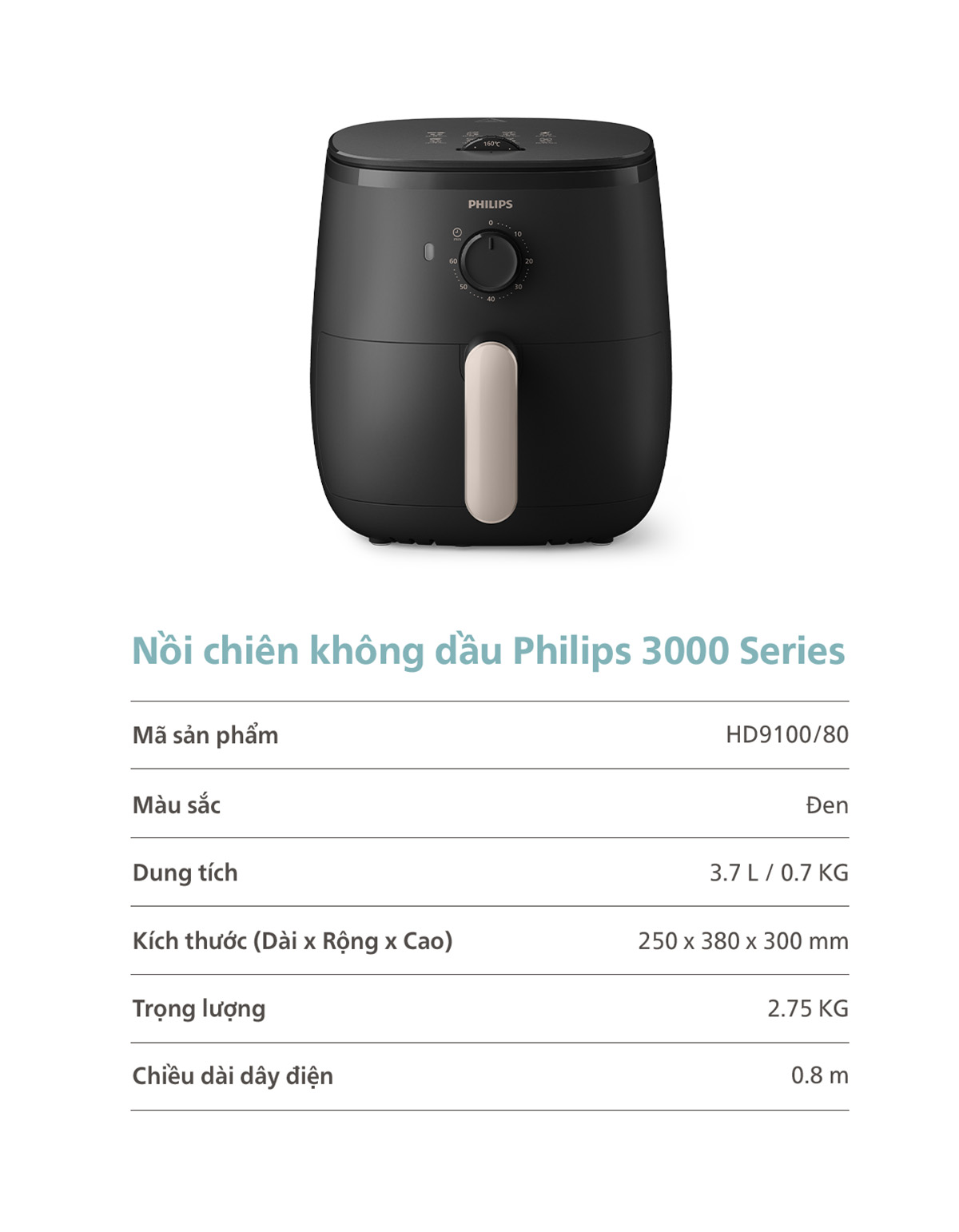 Nồi Chiên Không Dầu Philips HD9100/80 |1500W | 3.7lít- Hàng Chính Hãng ...