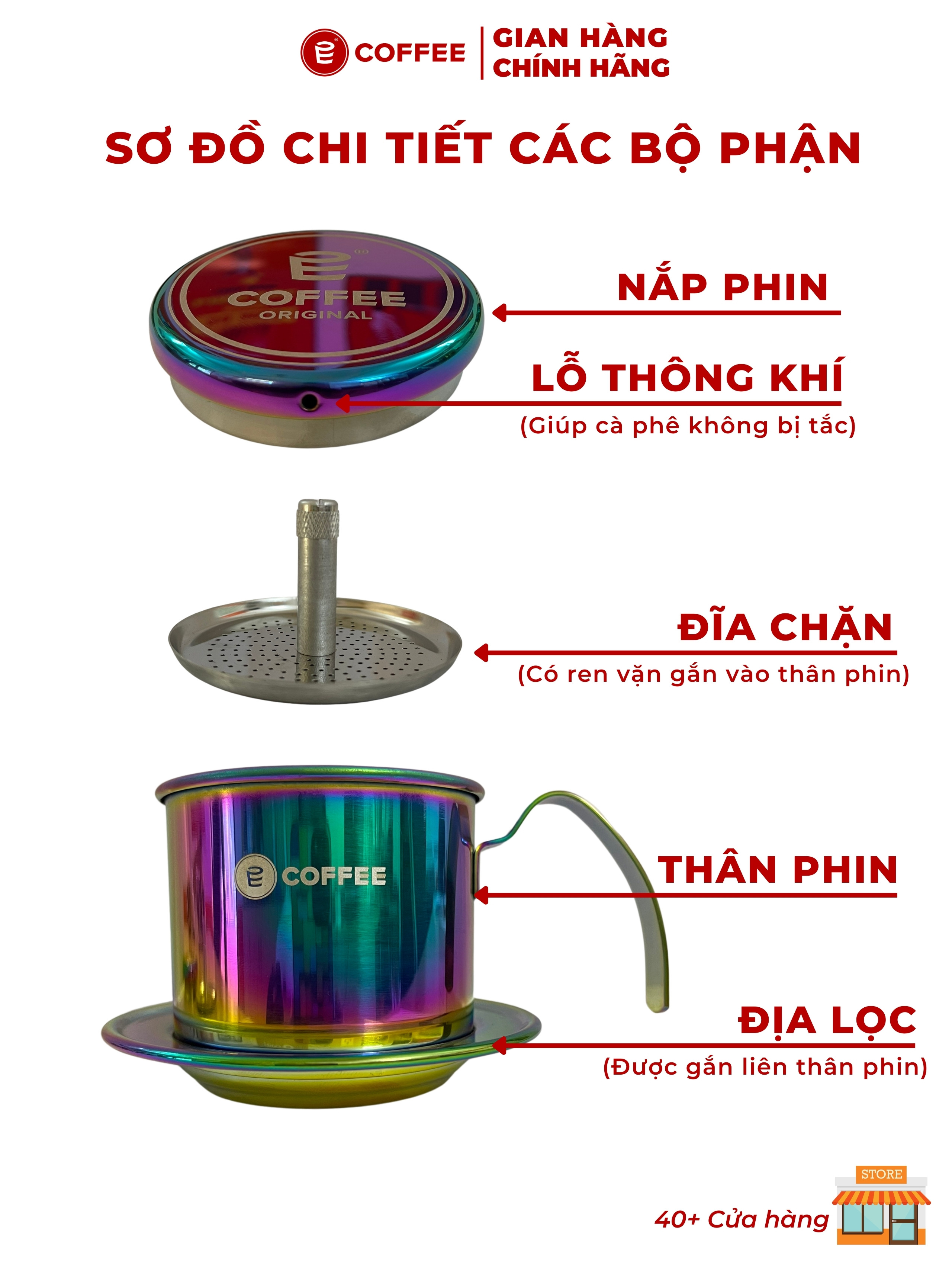 Phin Inox pha cà phê inox cao cấp E COFFEE chuẩn SUS304 cỡ lớn sử dụng cho 1 hoặc 2 người uống ...