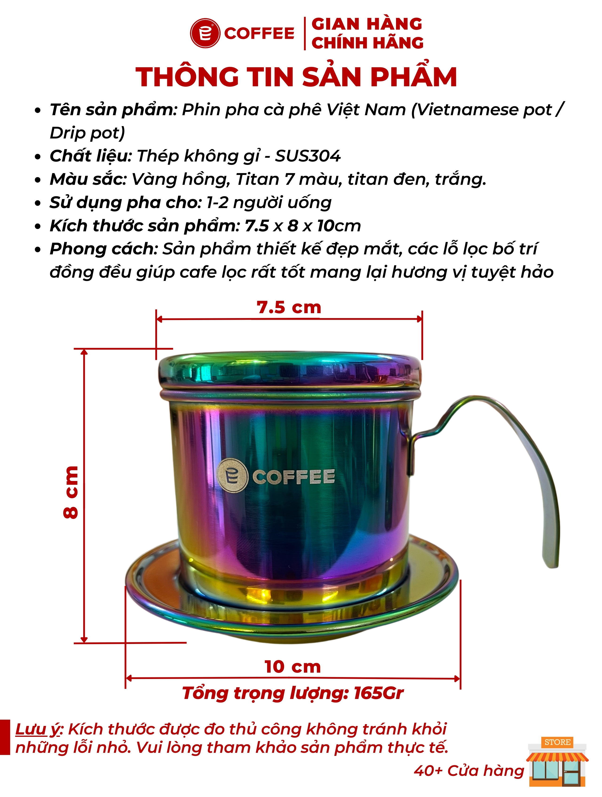 Phin Inox pha cà phê inox cao cấp E COFFEE chuẩn SUS304 cỡ lớn sử dụng cho 1 hoặc 2 người uống ...