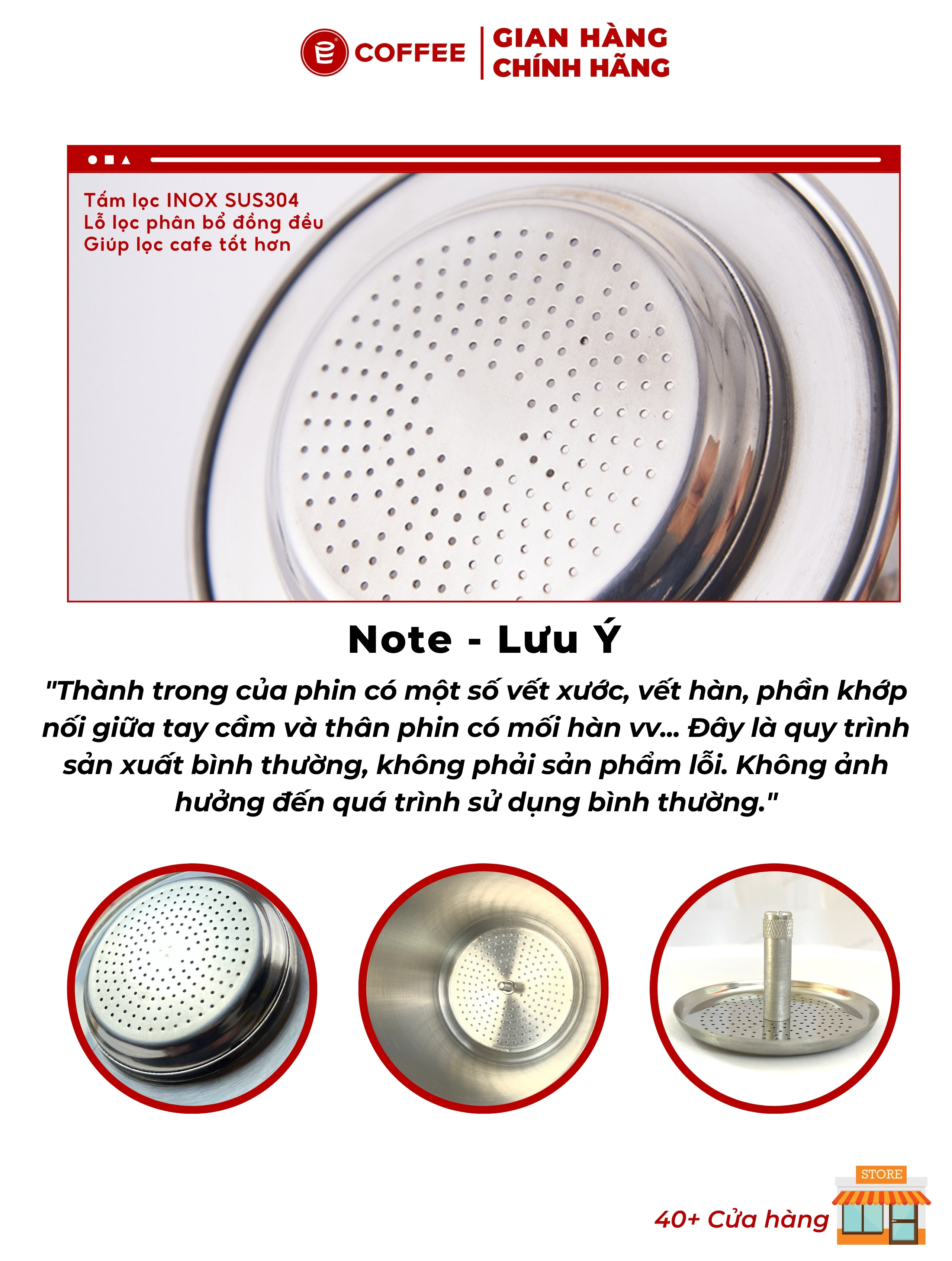 Phin Inox pha cà phê inox cao cấp E COFFEE chuẩn SUS304 cỡ lớn sử dụng cho 1 hoặc 2 người uống ...