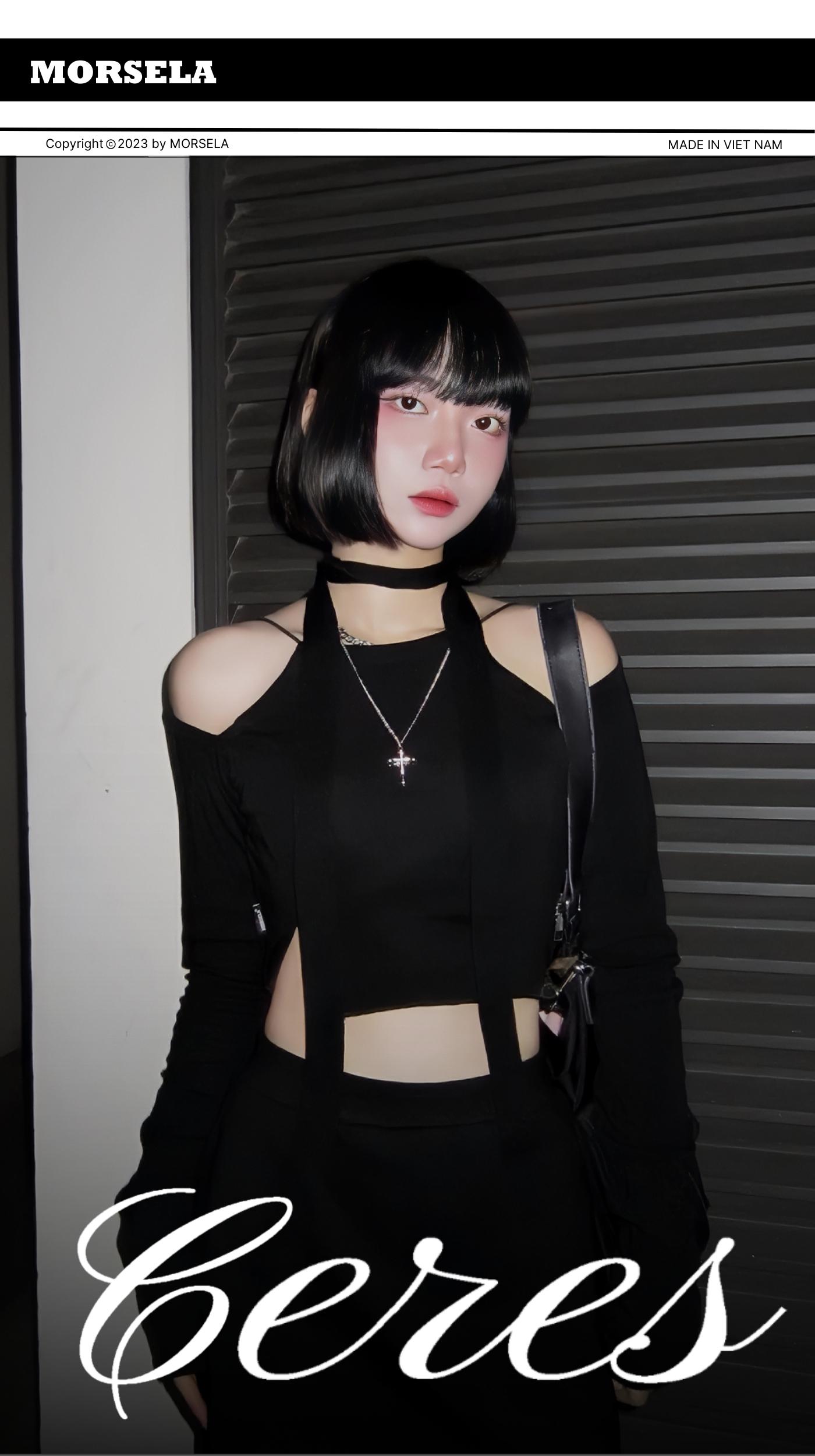 MORSELA® chính hãng - Áo croptop nữ kiểu tay dài CERES form ôm khoét vai xẻ tà phong cách cá ...