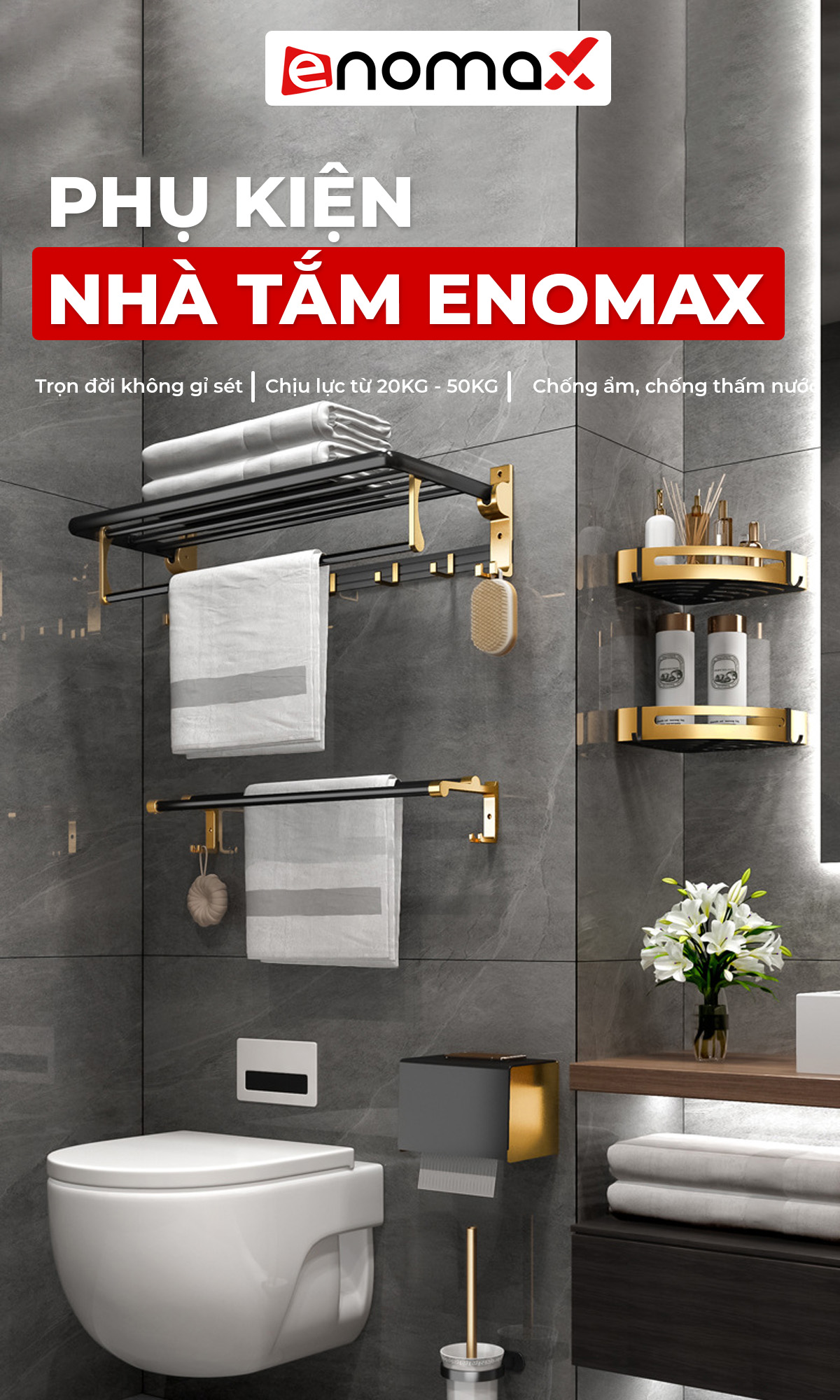 Kệ đựng đồ nhà tắm Enomax treo tường, chất liệu nhôm hàng không cao cấp ...