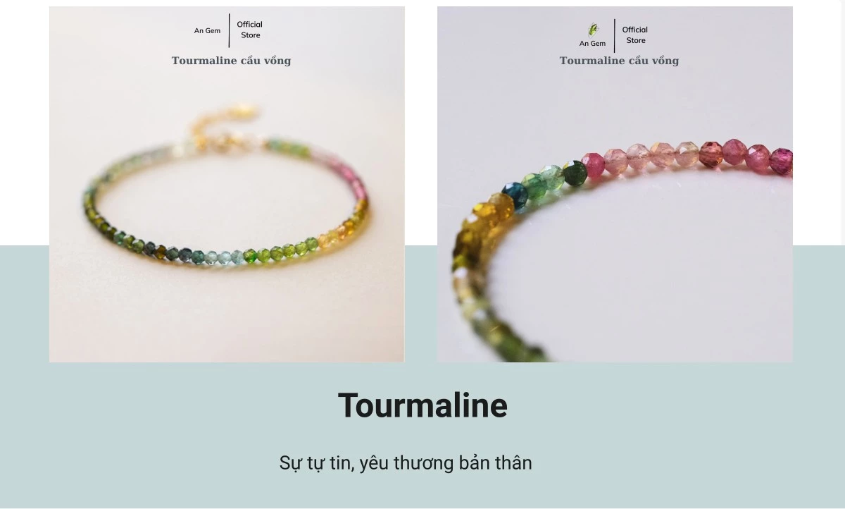 Lắc tay tourmaline đa sắc An Gem, vòng tay charm móc khóa freesize ...