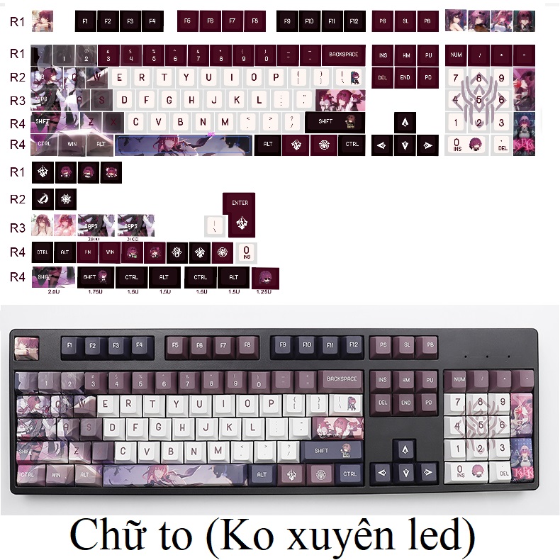 Keycap Honkai: Star Rail Robin thick PBT xuyên led in dyesub 5 mặt 133 ...