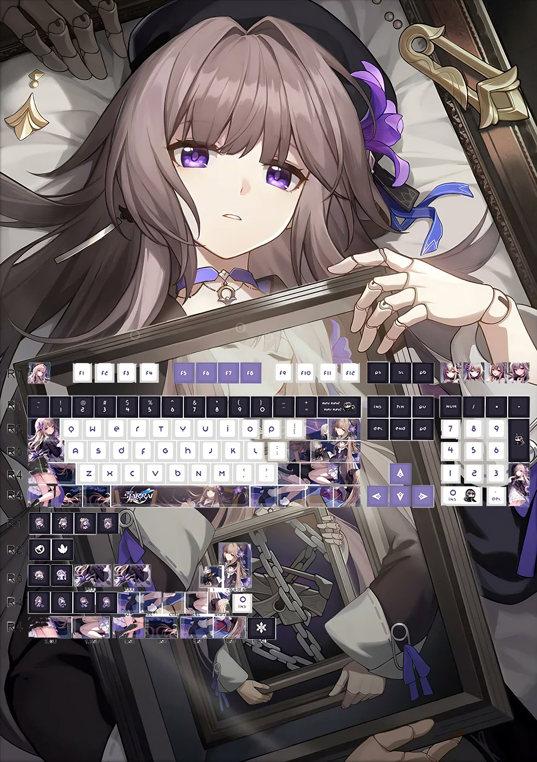 Keycap Honkai: Star Rail Robin thick PBT xuyên led in dyesub 5 mặt 133 ...
