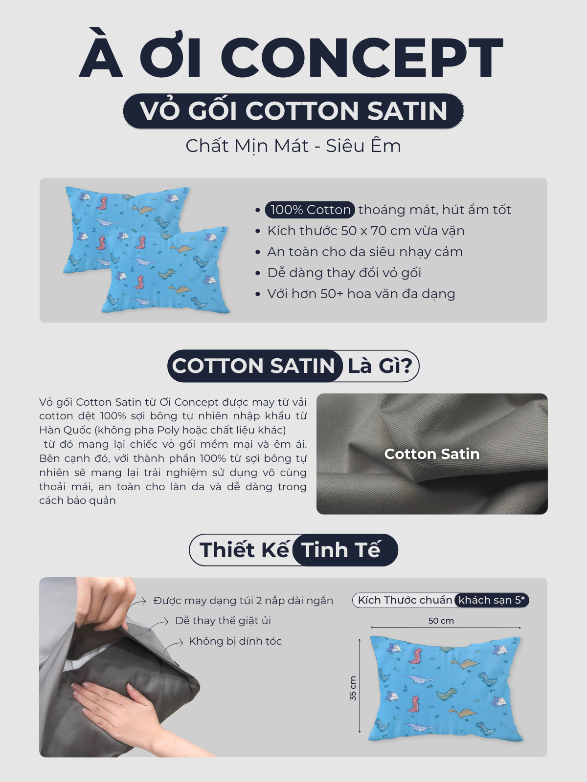 Vỏ Gối Cho Bé chất liệu Cotton Satin Hàn Quốc Cao Cấp AOICONCEPT Size ...