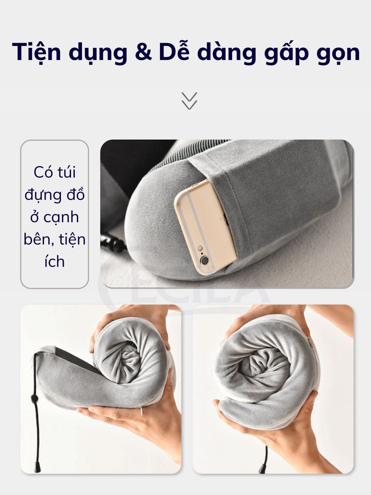 Gối kê cổ chữ U cao su non CECILA cao cấp chống đau mỏi cổ cho dân văn phòng, du lịch đi ô tô ...