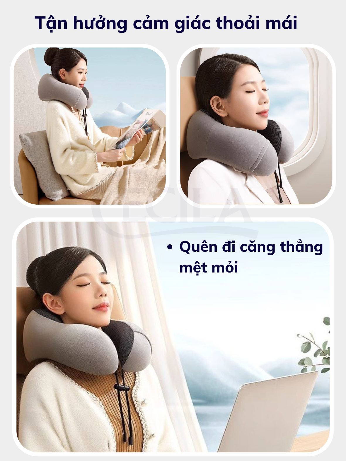 Gối kê cổ chữ U cao su non CECILA cao cấp chống đau mỏi cổ cho dân văn phòng, du lịch đi ô tô ...