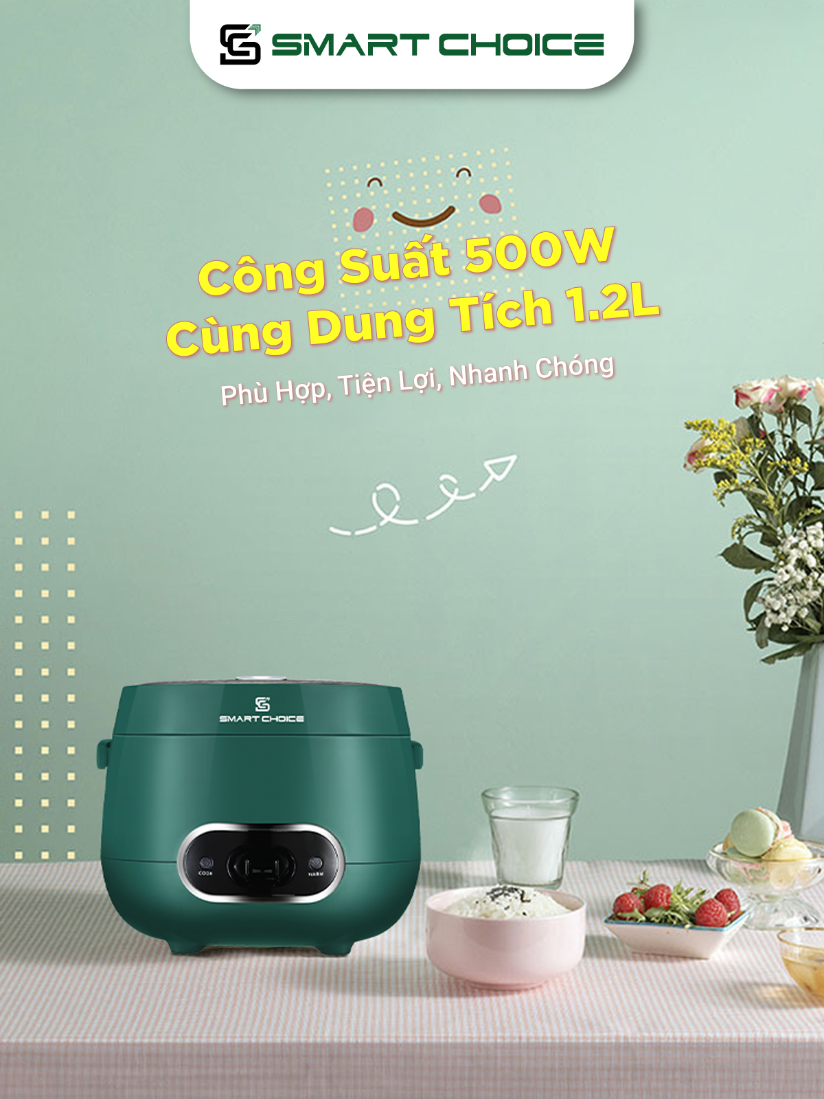 Nồi Cơm Điện Mini 1.2L SMARTCHOICE SCG-RC3001 Nồi Cơm Mini Lòng Phủ ...