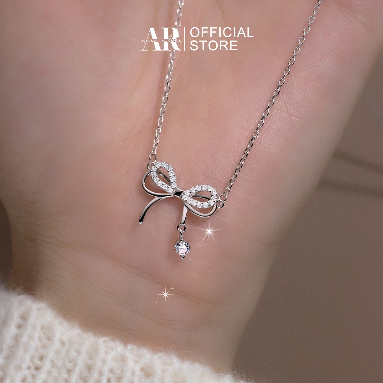 Dây chuyền bạc 925 xi bạch kim vòng cổ Ribon-AURA SILVER-DC52 | Shopee ...
