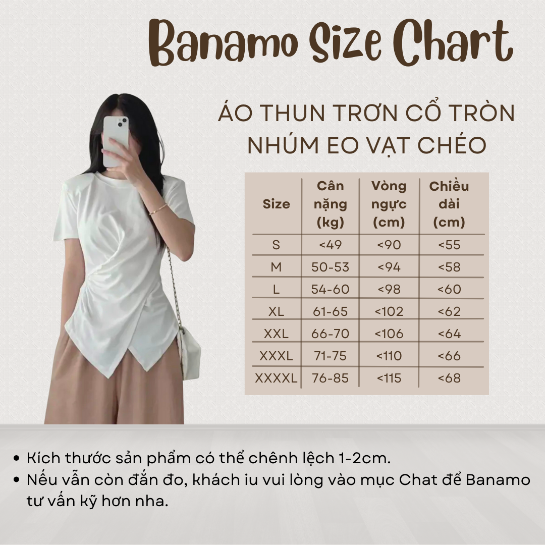 Áo thun nữ Banamo Fashion áo thun trơn cổ tròn nhúm eo vạt chéo có bigsize 3112 | Shopee Việt Nam