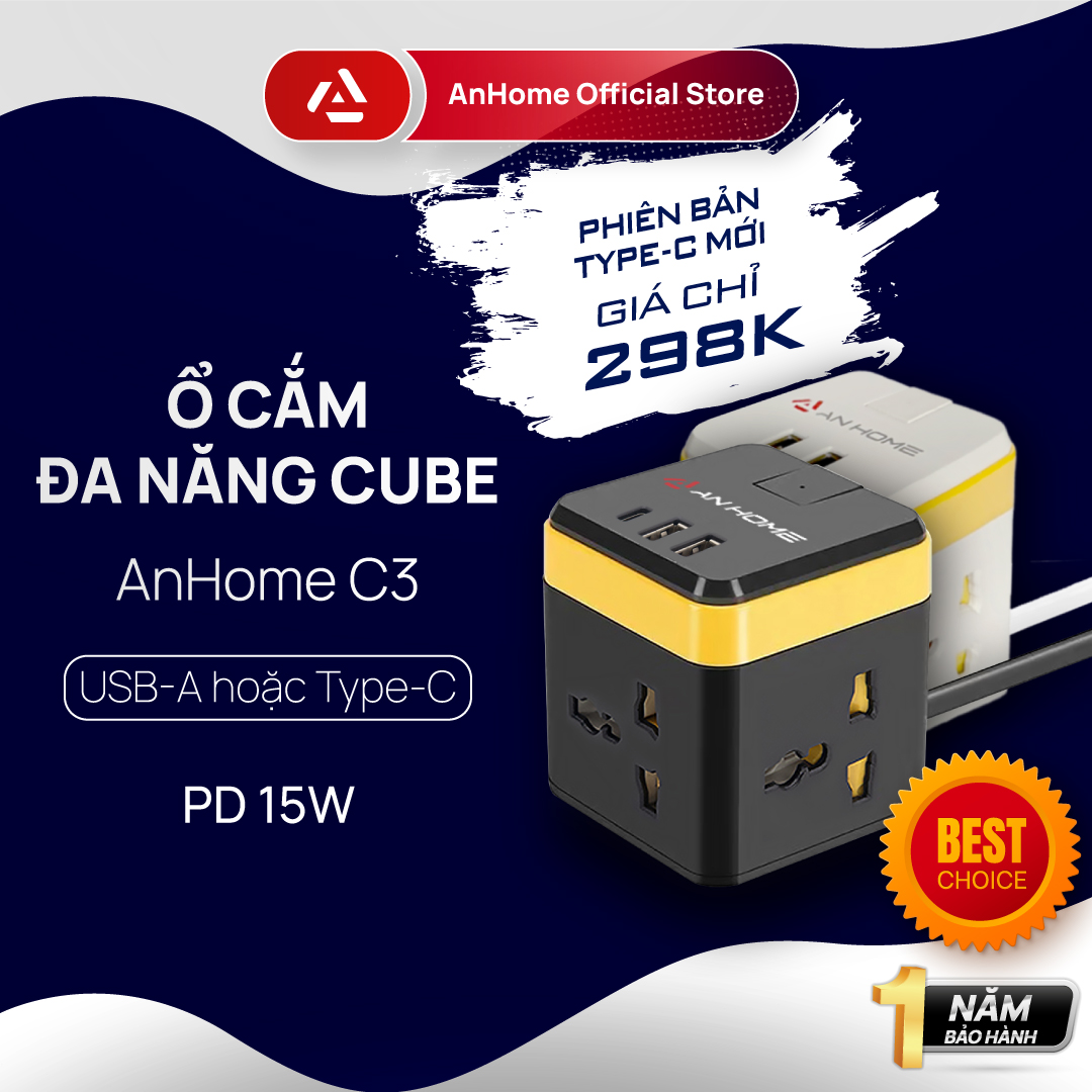 [GIÁ SỐC THÁNG 11] Ổ cắm điện đa năng 2500W AnHome Cube C3 sạc nhanh ...