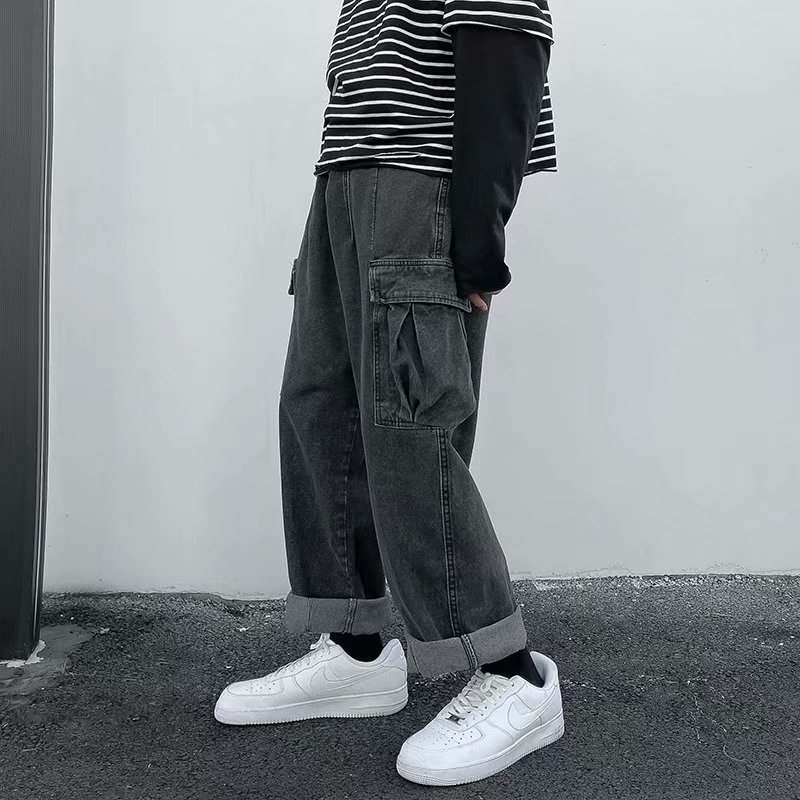 Quần jean túi hộp dáng suông rộng Cargo pants nam nữ ống suông FABUMAN ...