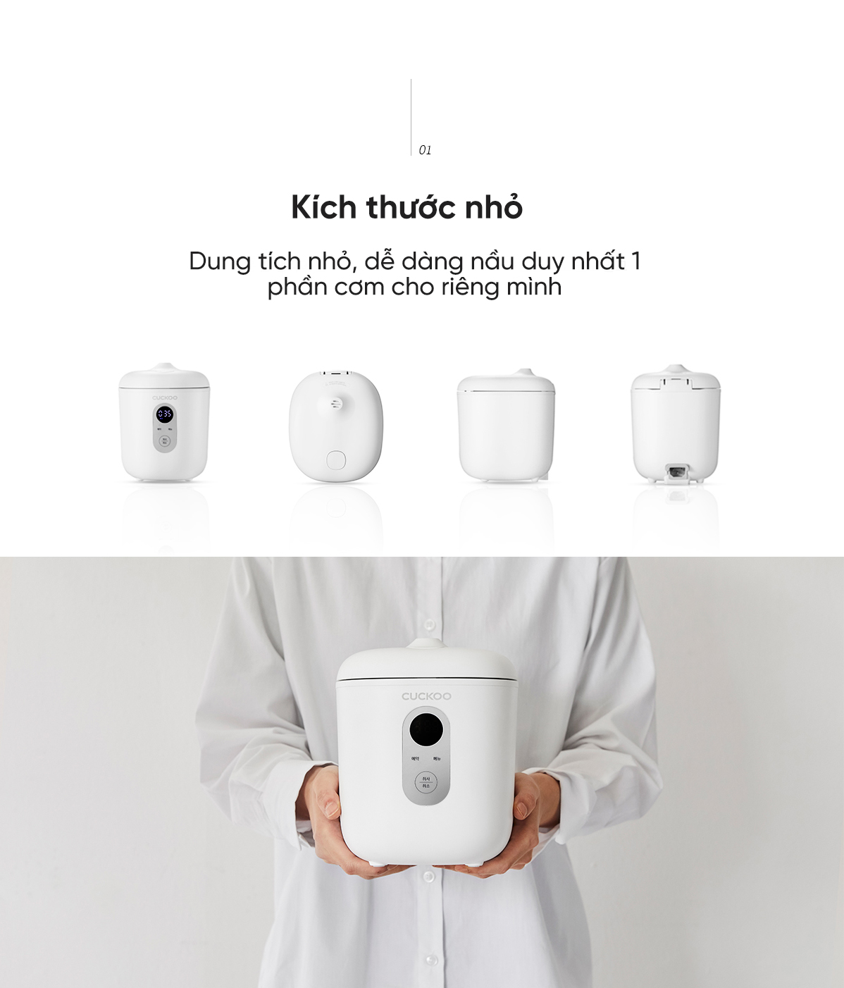 Nồi cơm điện tử tối giản Cuckoo CR-0255MW - Dung tích 0,36L - Chống dính - Nồi cơm mini Cuckoo ...