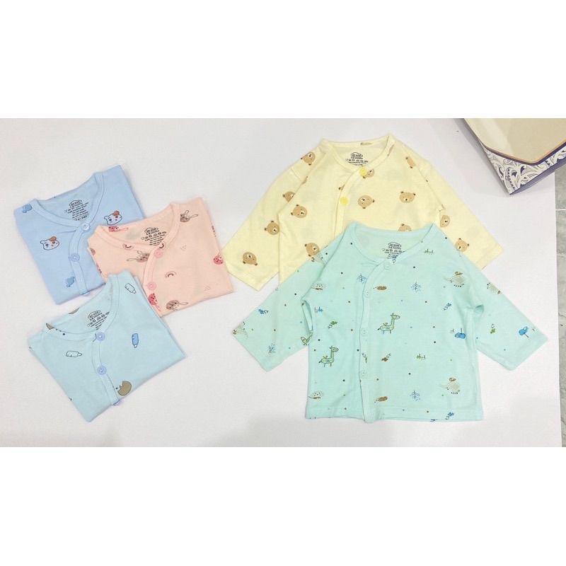 Combo 5 Áo dài tay sơ sinh khuy chéo cho bé trai bé gái thun peptit mềm mại Avalew | Shopee Việt Nam