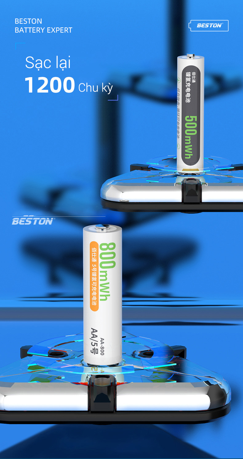 Bộ Pin Sạc AA AAA Beston C8022B Dùng Cho Micro, đèn pin, chuột máy tính ...