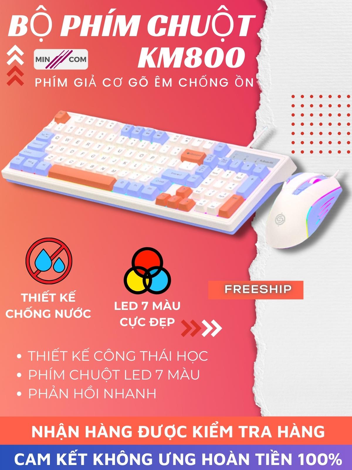 Bộ Bàn Phím Giả Cơ Và Chuột Gaming MinCom Xinmeng KM800 Phím Gõ Êm, Thiết Kế Chống Nước, Led 7 ...