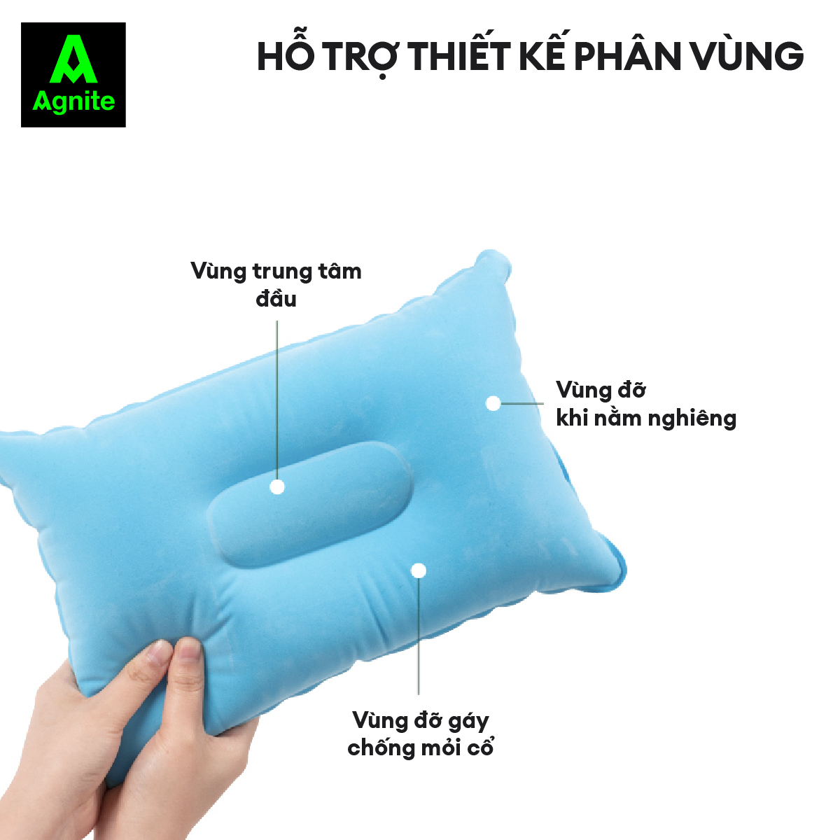 Gối hơi văn phòng Agnite, gối hơi du lịch cắm trại, êm ái, thuận tiện ...